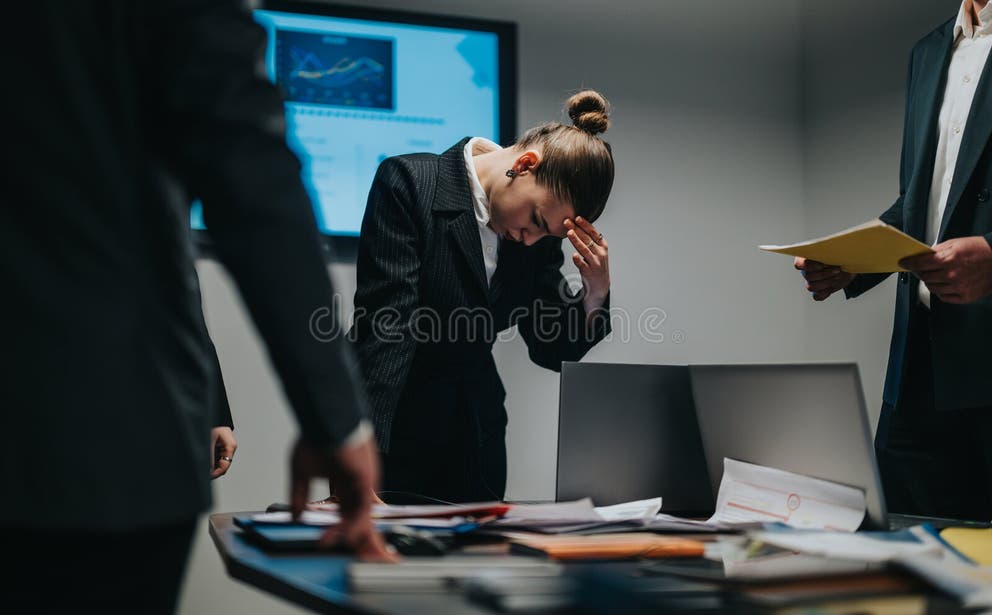 Stressed Business Team in Meeting Analyzing Data and Documents Stock ...