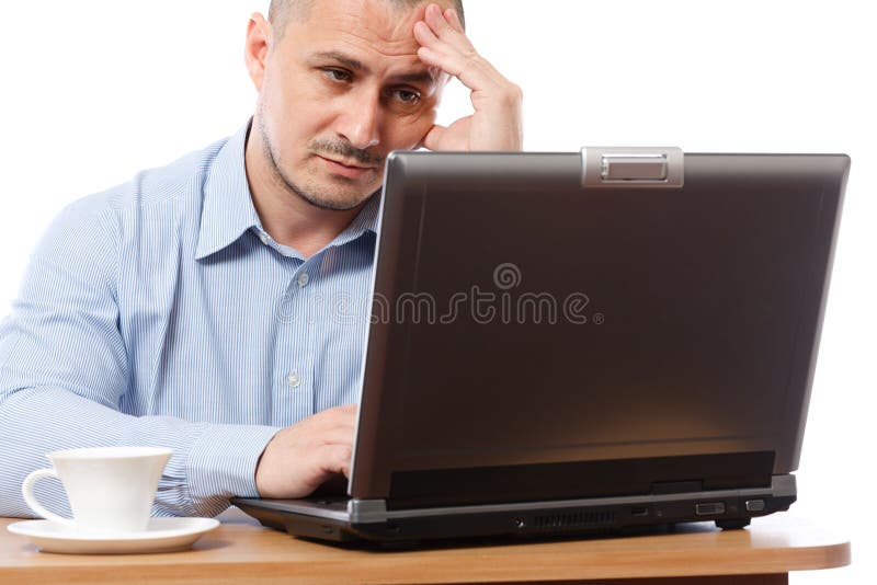 Stressed Man Working at Desk in Busy Creative Office Stock Photo ...