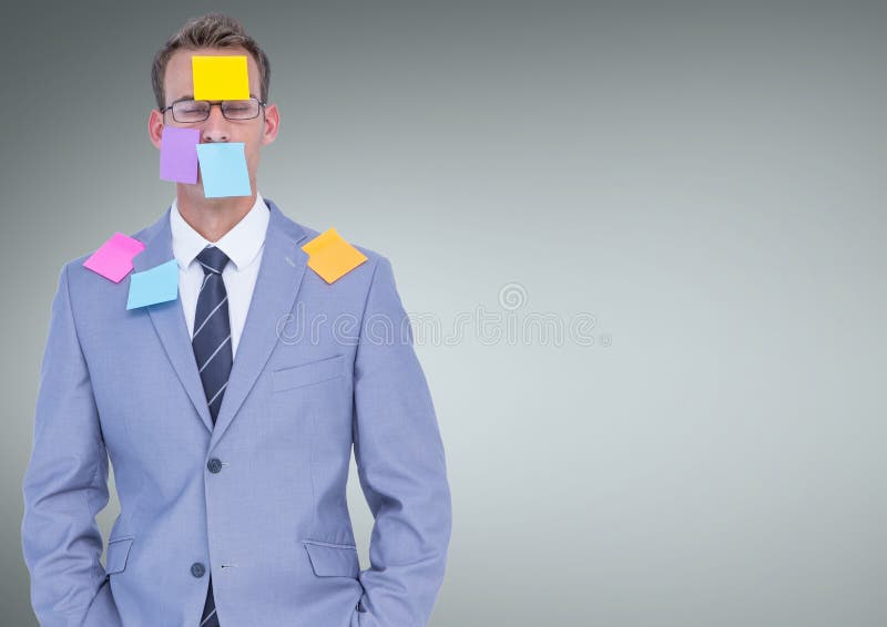 Businessman Standing with Sticky Notes on His Face Stock Image - Image ...