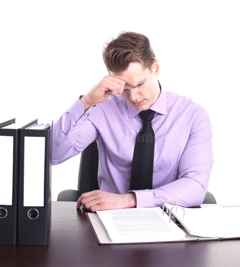 Stressed Businessman Sitting at Desk Stock Photo - Image of anxiety ...