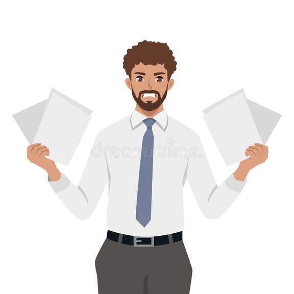 Stressed Businessman Holding Multiple Documents with a Tense or ...