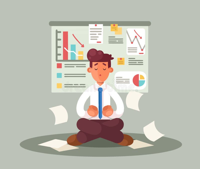 Stressed Businessman Meditating Against at a Bad Results Chart ...