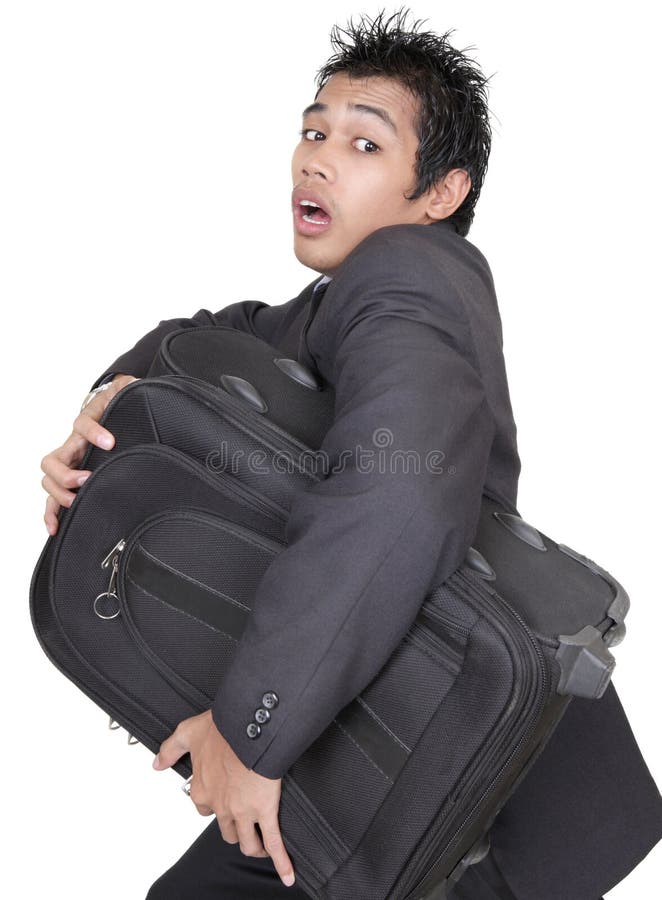 Stressed Businessman Running W Luggage Stock Photo - Image of grasping ...