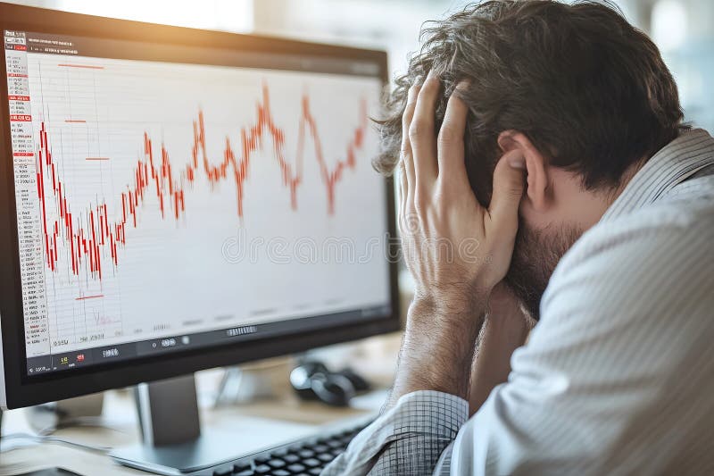 Stressed Businessman Watching Stock Market Crash Computer Screen Stock ...