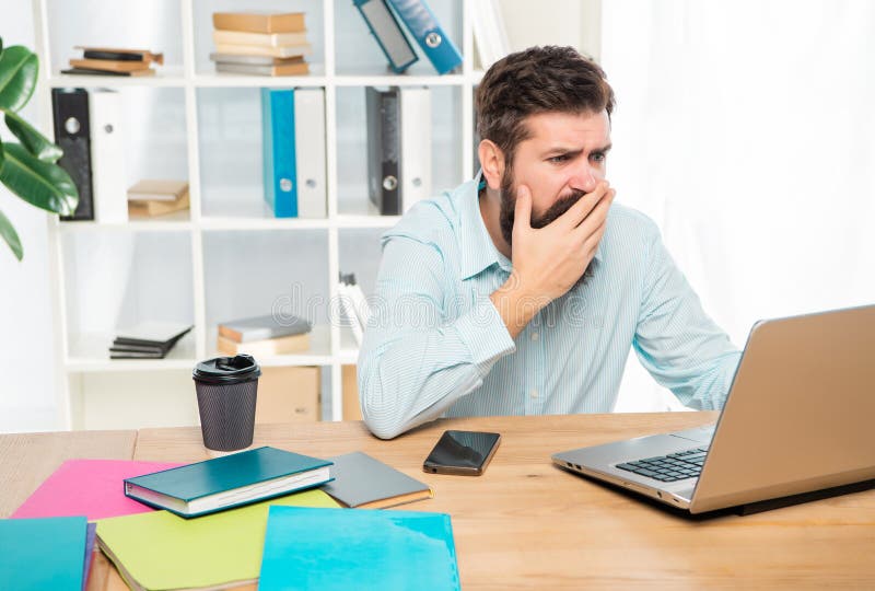 Stressed Businessman Working on Laptop at Office Desk, Stress Stock ...