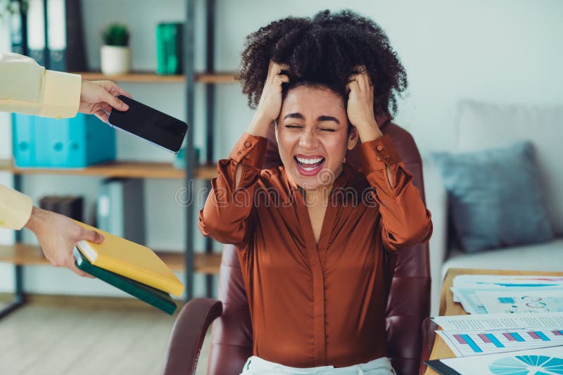 Stressed Businesswoman Overwhelmed with Tasks in Modern Office ...