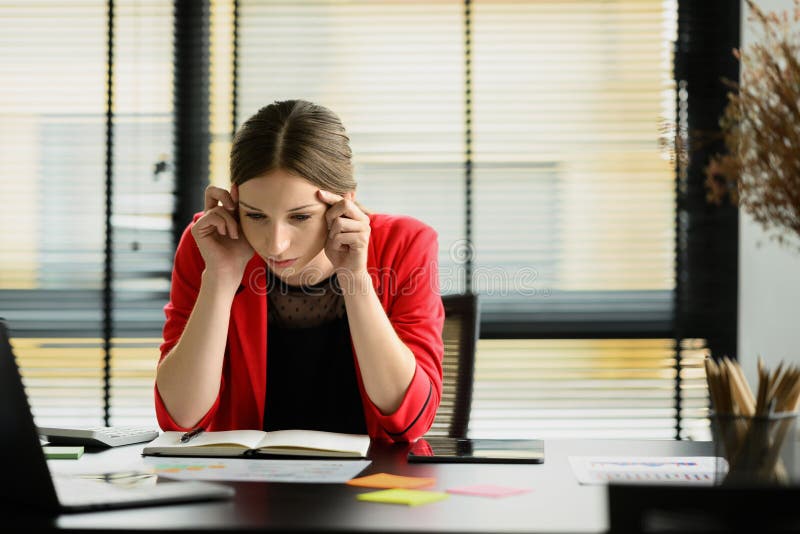 Stressed Businesswoman Thinking of Problem Solution Stuck with Task ...