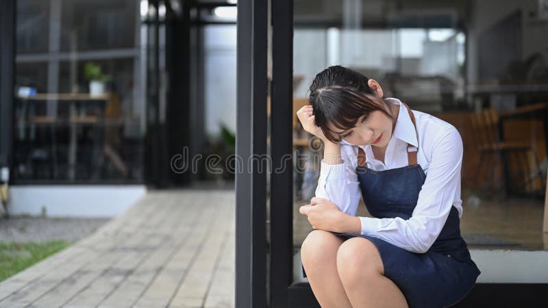 Stressed Cafe Owner Feeling Worried Financial Problem Stock Photos ...
