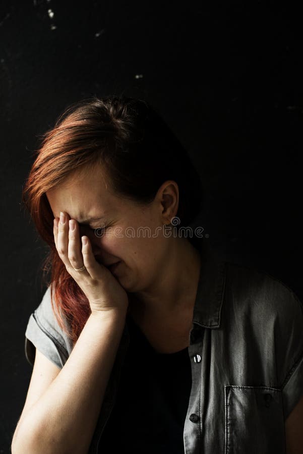 Stressed Sad Crying Man Sitting Outside Holding Head With Hands Stock ...