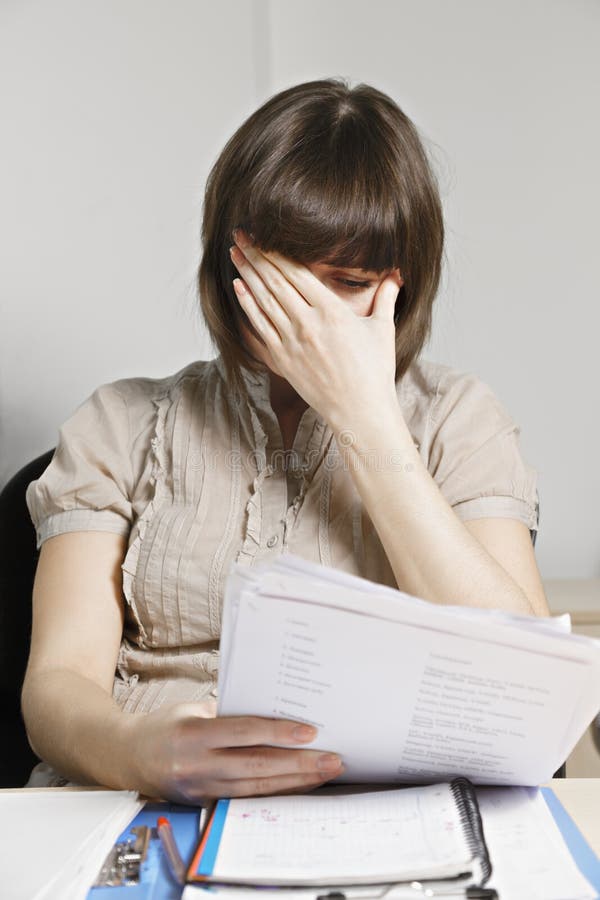 Stressed Clerk Doing Paperwork Stock Photo - Image of collar, adult ...