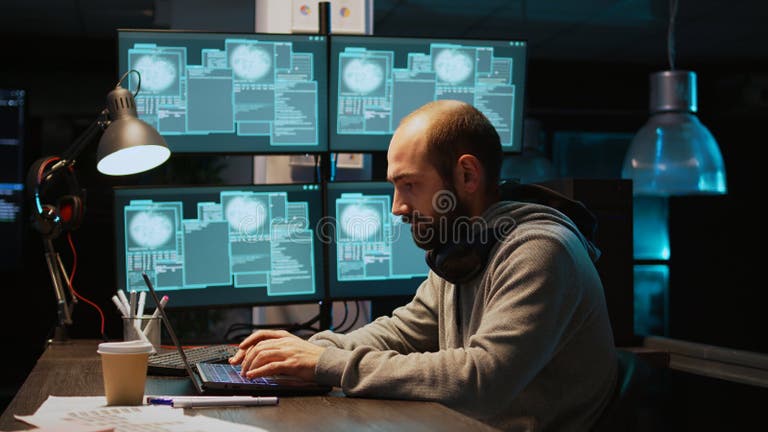 Stressed it Coder Hacking Security System on Computer Stock Image - Image of hood, night: 274348613
