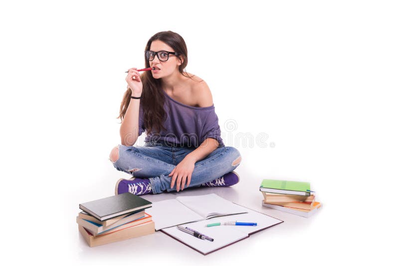 Stressed College Student Reading and Taking Notes Stock Photo - Image ...