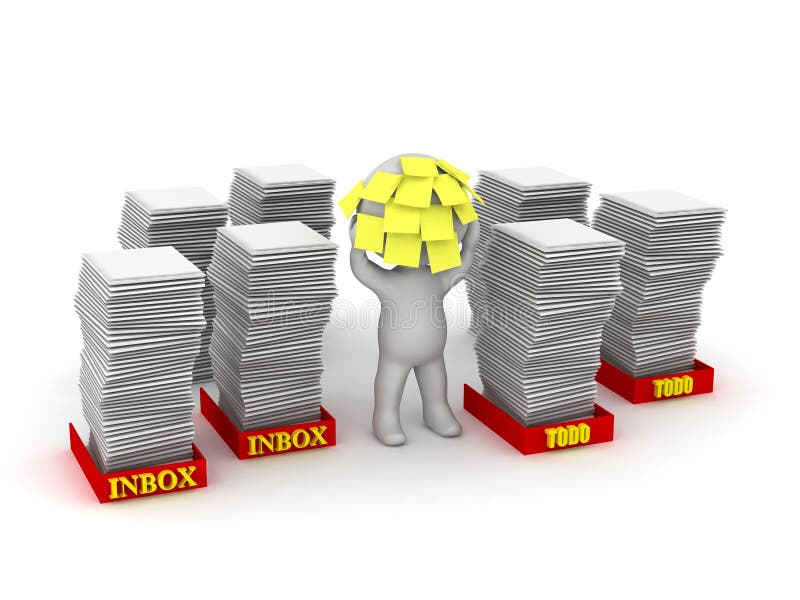 Stressed 3D Character with Too Many Sticky Notes and Papers Stock ...