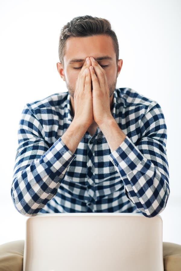 Portrait of Stressed Despair Man Closed Face by Two Hands Stock Image ...