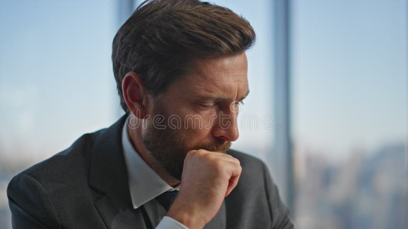 Stressed Executive Looking Problem Solution at Panoramic Workplace ...