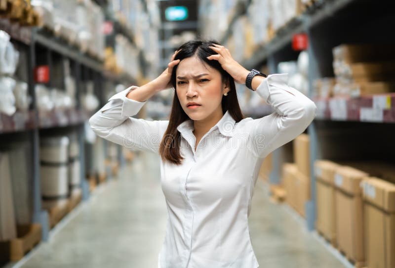 Stressed Female Manager in Warehouse Store Stock Image - Image of ...