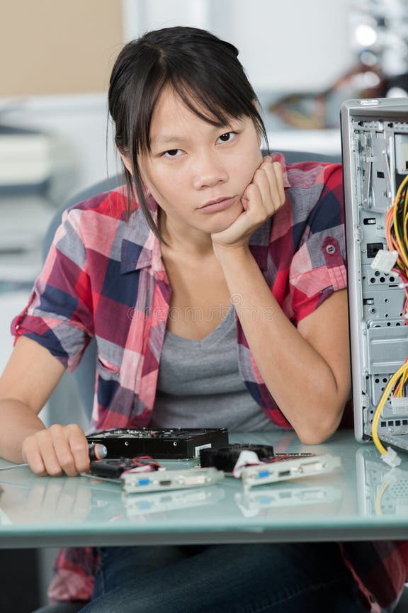 Stressed Female Worker Having Serious Computer Problem Stock Photo - Image of desk, modern ...