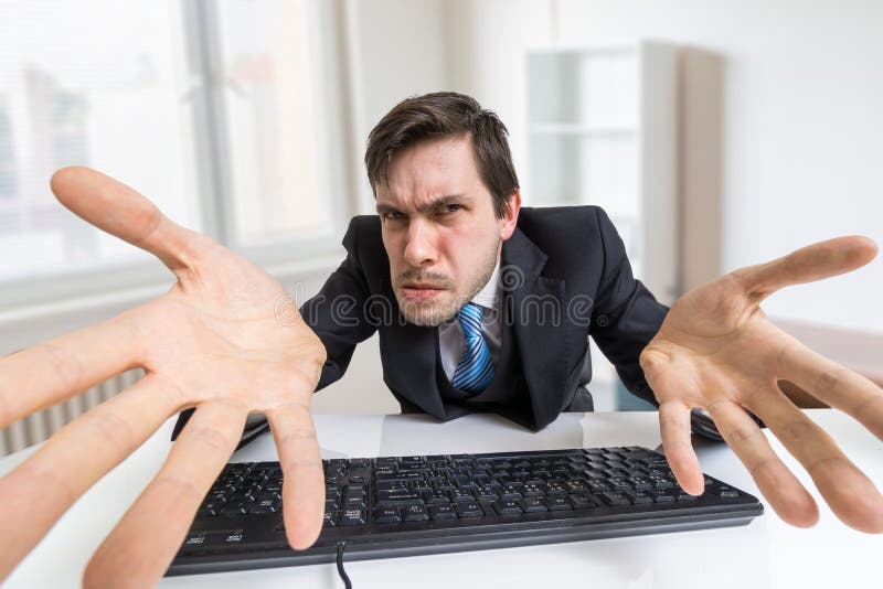 Stressed Furious and Confused Man is Working with Computer Stock Photo ...
