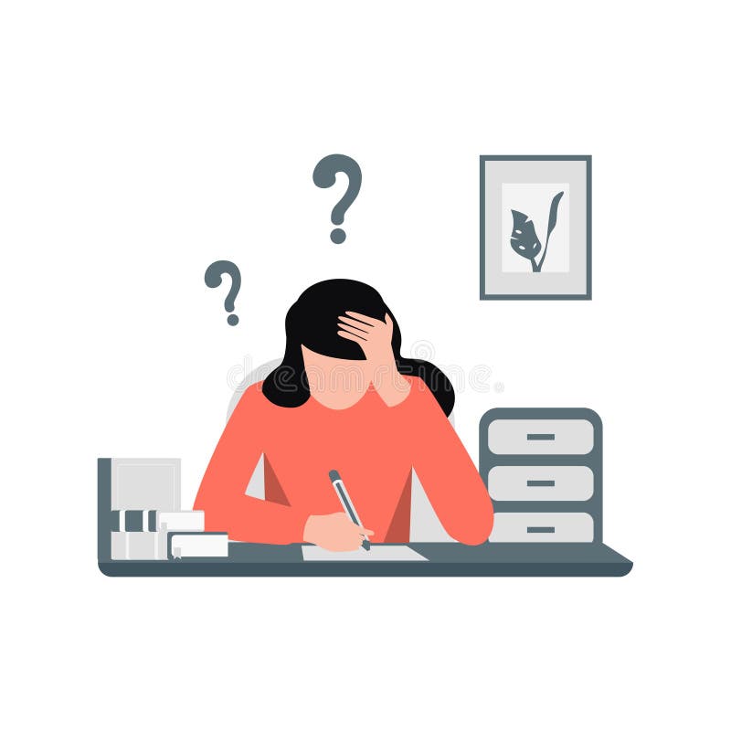 Stressed Girl Trying To Solve a Question Stock Illustration ...