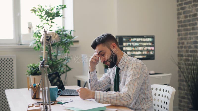 Stressed Guy Reading Business Contract Shaking Head Throwing Pen in ...