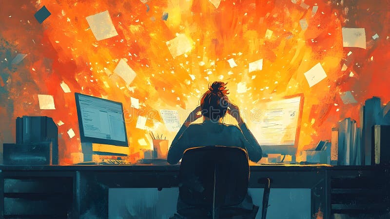 A Stressed Individual Facing a Work-related Explosion of Paperwork ...
