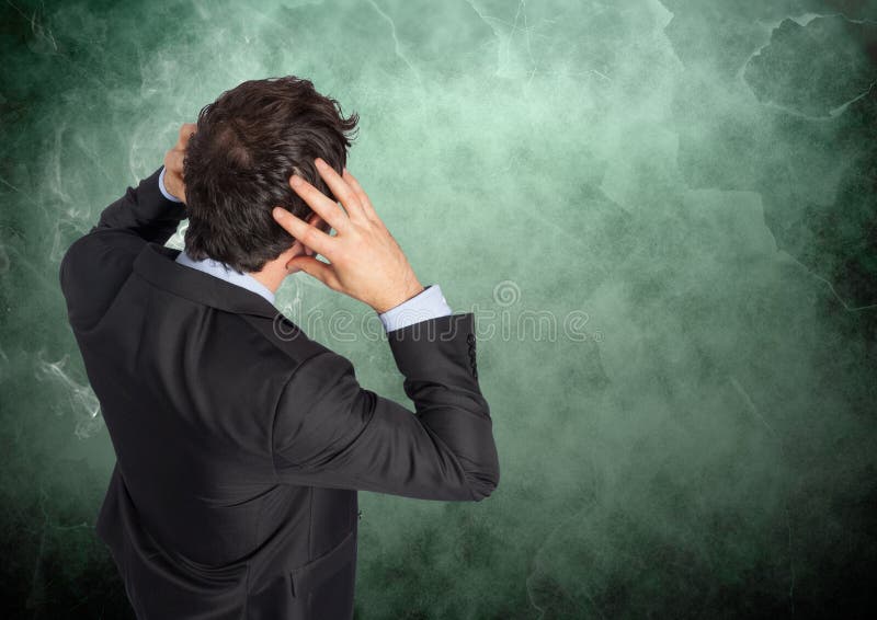 Stressed Man Against Green Background with Smoke Stock Photo - Image of ...
