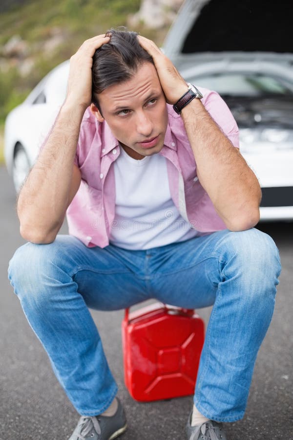 Stressed Man after a Car Breakdown Stock Photo - Image of ...