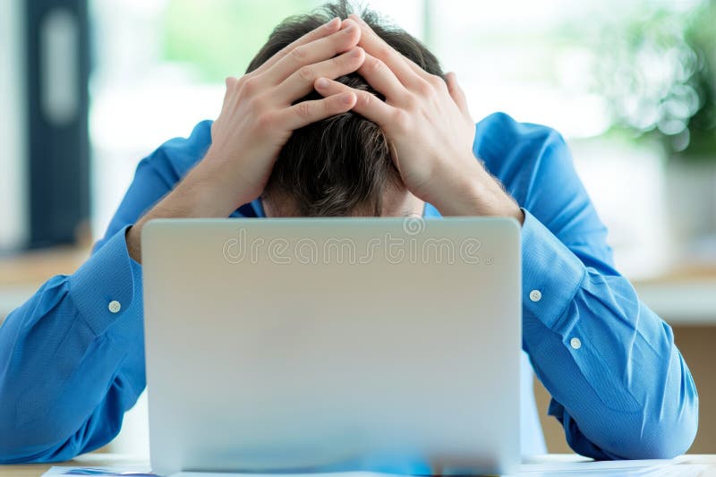 Stressed Man at Desk stock photo. Image of failure, concentration ...