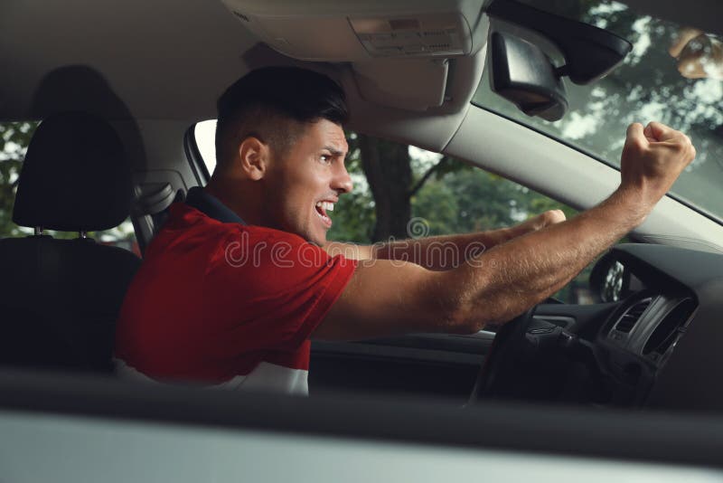 Stressed Man in Driver`s Seat of Modern Car Stock Photo - Image of ...