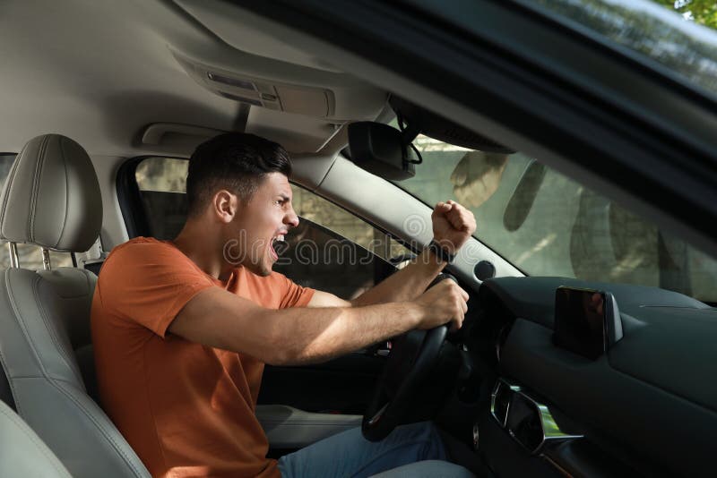 Stressed Man in Driver`s Seat of Modern Car Stock Photo - Image of ...