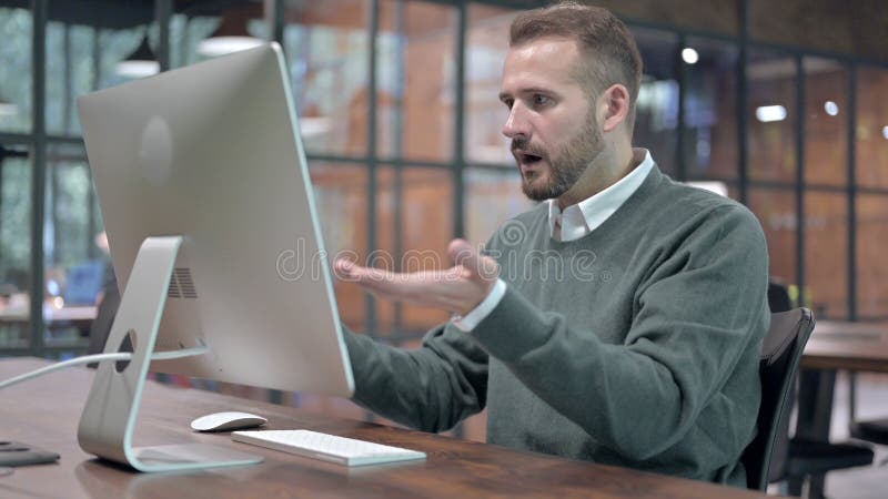 Stressed Man Get Shocked while Working on Computer Stock Image - Image ...