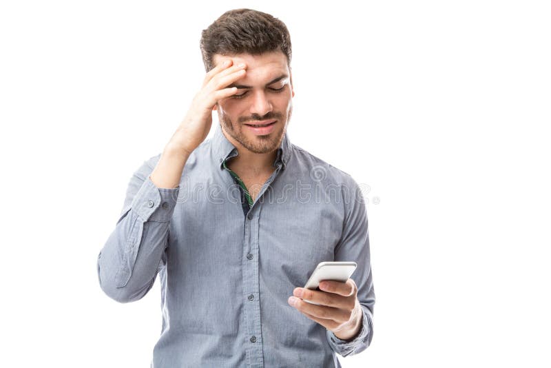 Stressed Man Looking at His Phone Stock Image - Image of isolated ...