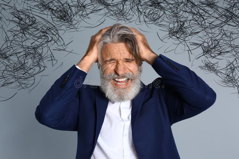 Stressed Man with Mess in His Head on Background Stock Image - Image of ...