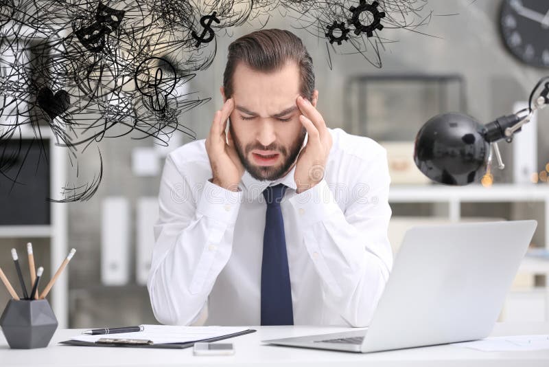Stressed Man with Mess in His Head Stock Image - Image of mess, brain ...