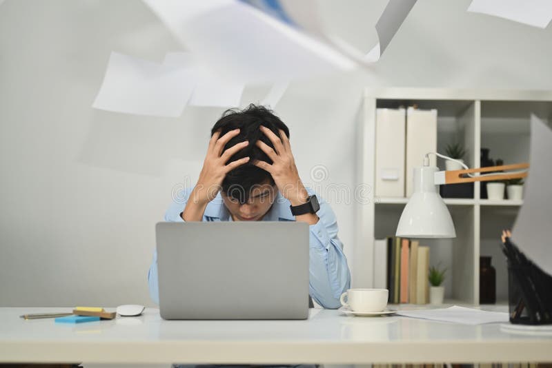 Stressed Man Office Worker Feeling Distressed Anxious with Work ...