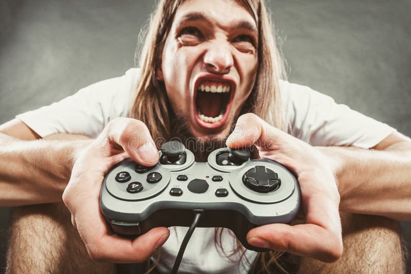 Stressed Man Playing on Pad Stock Image - Image of aggressive, games ...