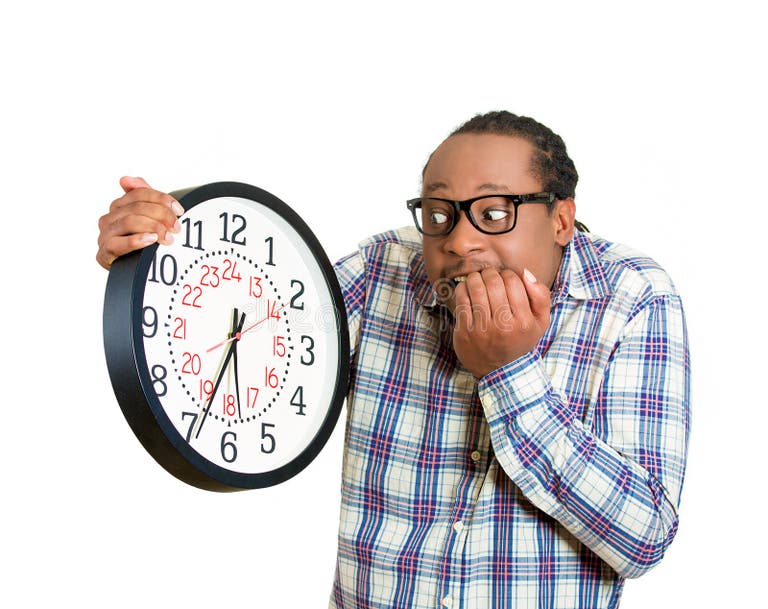 Stressed Man Running Out of Time Looking at Wall Clock Stock Image ...
