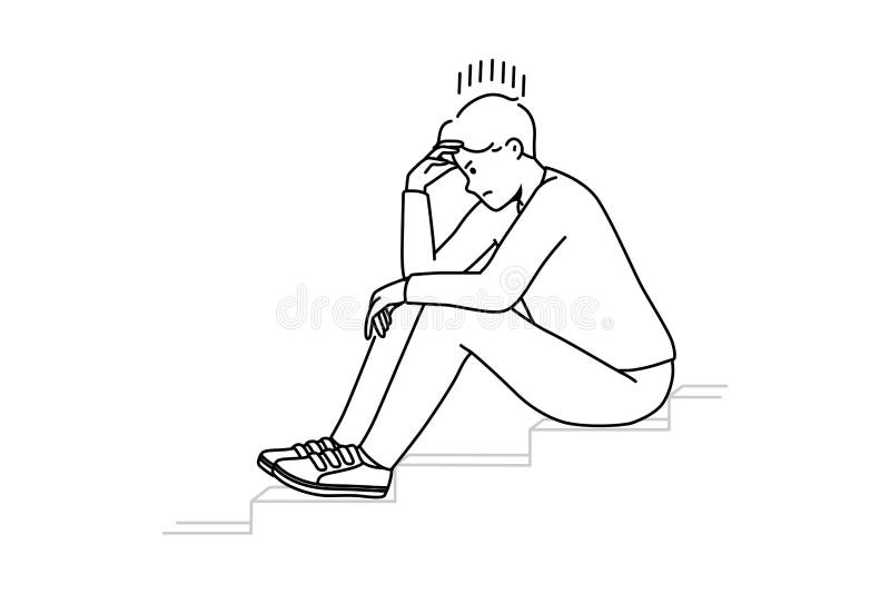 Stressed Man Sit on Stairs Thinking Stock Vector - Illustration of ...