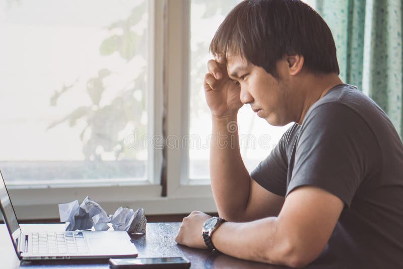 Stressed Men Sitting on Working Table and Worrying about Work Deadline ...