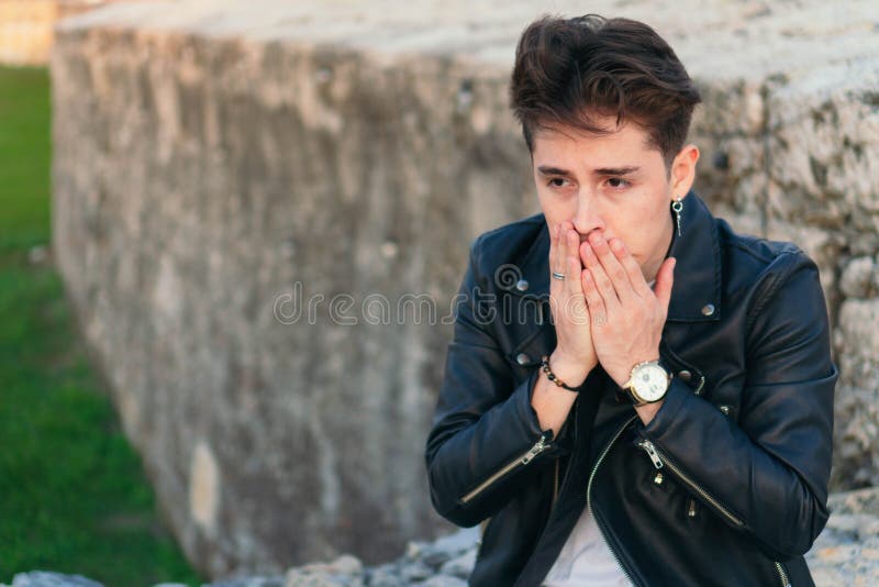 Stressed Man Standing in the City Feeling Anxiety Stock Photo - Image ...