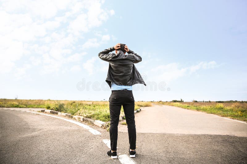Stressed Man Standing at Crossroads. Concept of Choice Stock Image ...