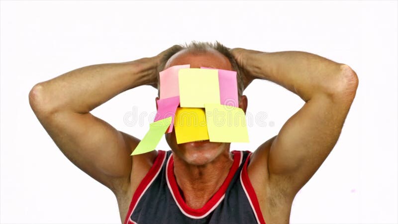 Stressed Man with Sticky Notes Glued on His Face Stock Footage - Video ...