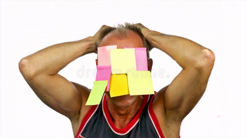 Stressed Man with Sticky Notes Glued on His Face Stock Footage - Video ...