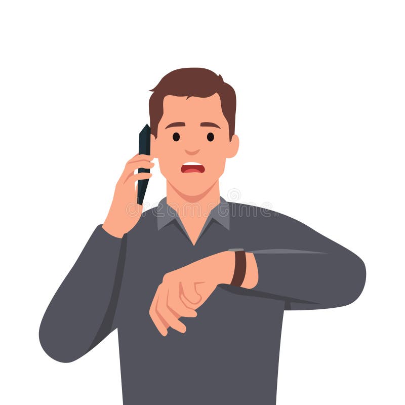 Stressed Man Talking by Phone while Looking at Watch Stock Vector ...