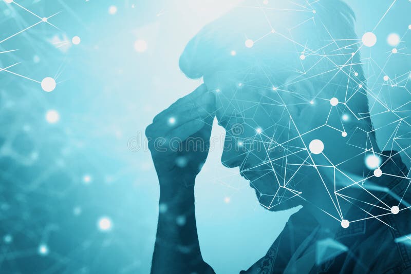 Stressed Man Tired of Modern Technology Stock Photo - Image of network ...