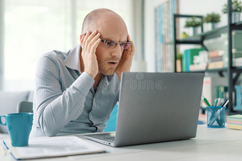 Stressed Man Working from Home Stock Photo - Image of distance ...