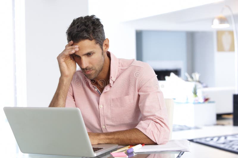 Stressed Man Working at Laptop in Home Office Stock Photo - Image of ...