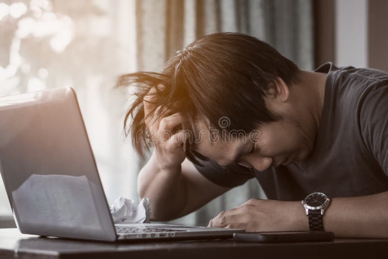 Stressed Men Sitting on Working Table and Worrying about Work Deadline ...