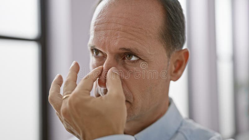 Stressed Middle Age Man Standing Alone at Home, Grappling with ...