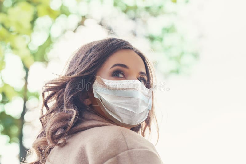 Stressed Nervous Woman in Protective Mask Looking Back Outdoors Stock ...
